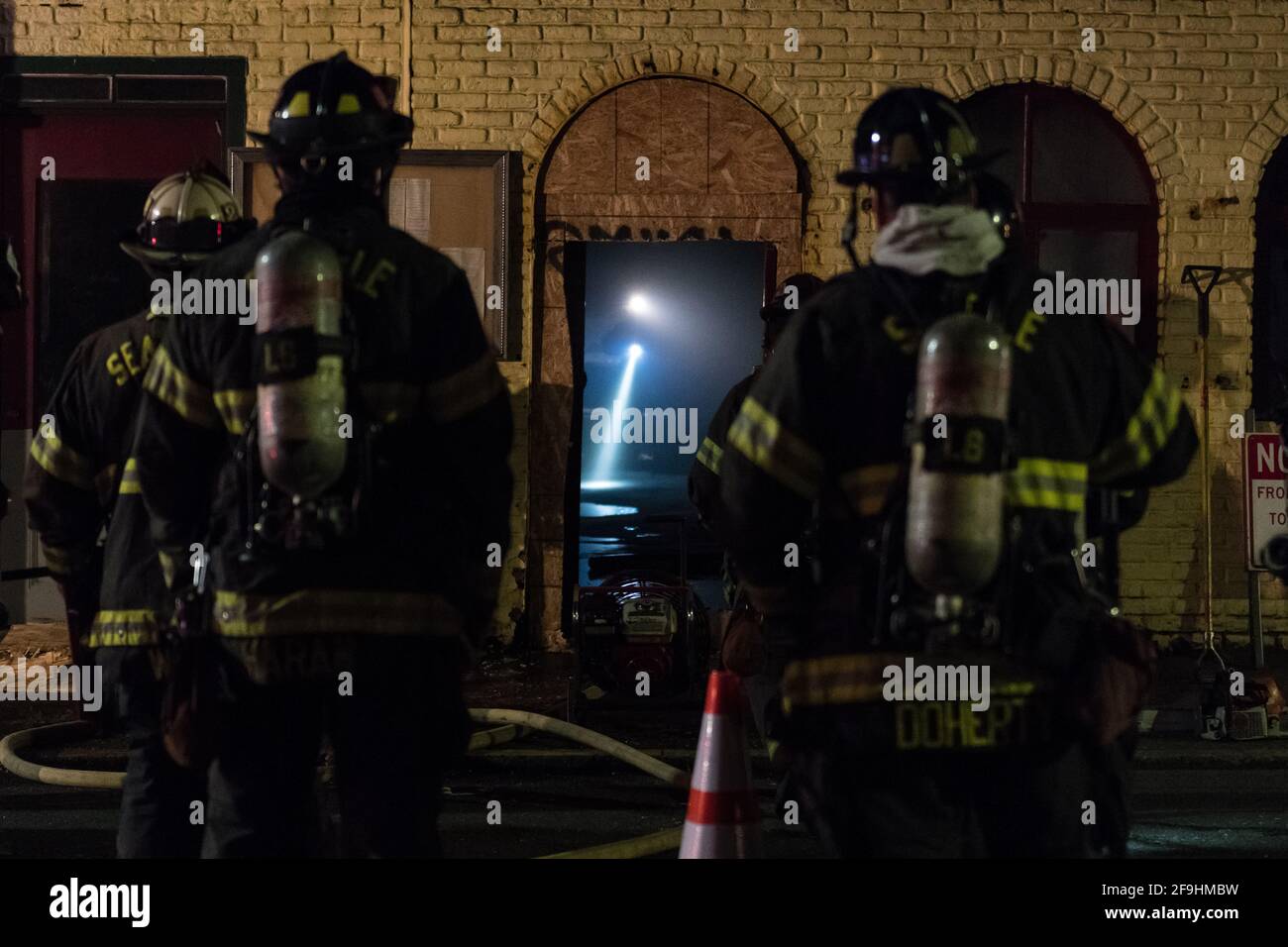 Seattle, USA. 18th Apr, 2021. Seattle Fire Department putting out ...