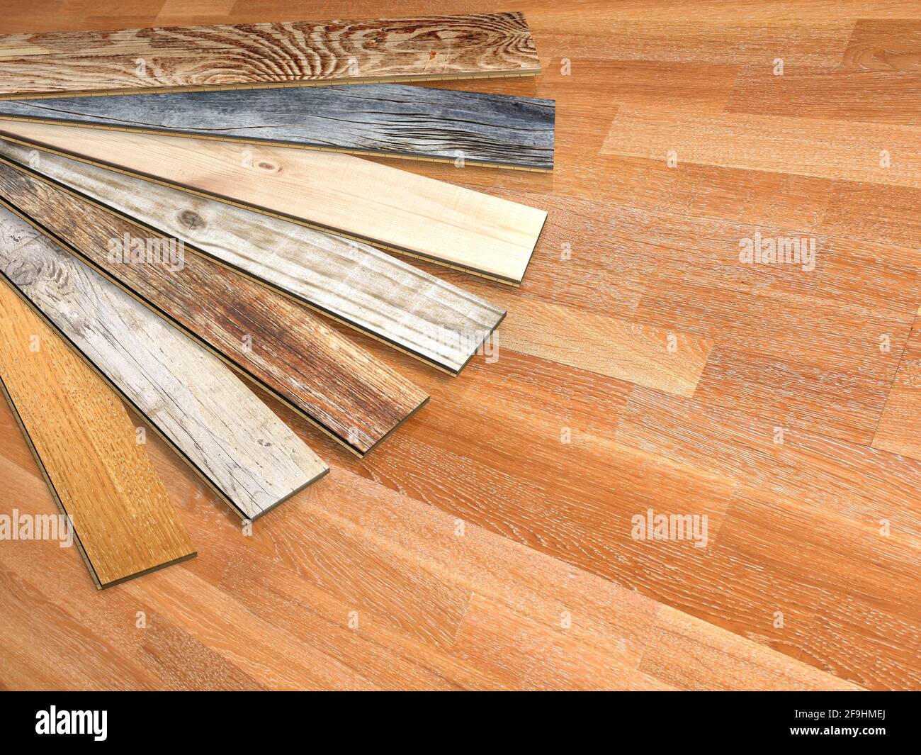 New parquet planks of different colors with different wood species on ...