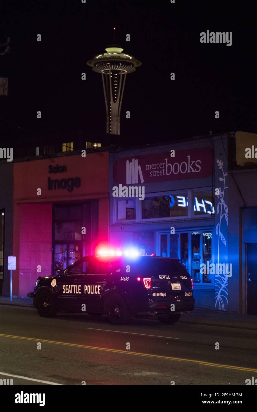 Seattle, USA. 18th Apr, 2021. Seattle Police assisting the Seattle Fire ...