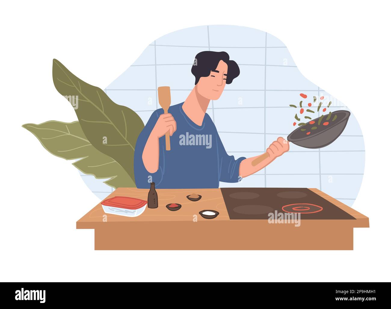 Character cooking dishes in kitchen at home vector Stock Vector Image ...