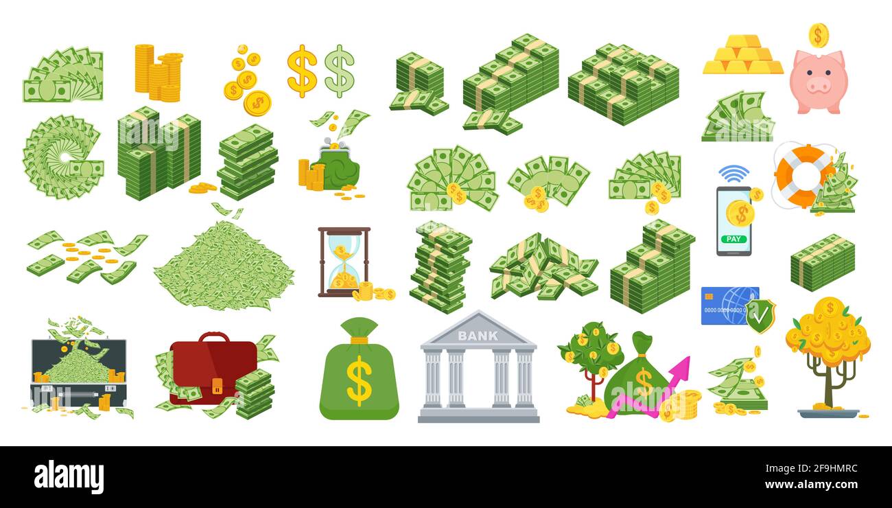 Set a various kind of money. Packing in bundles of bank notes Stock ...