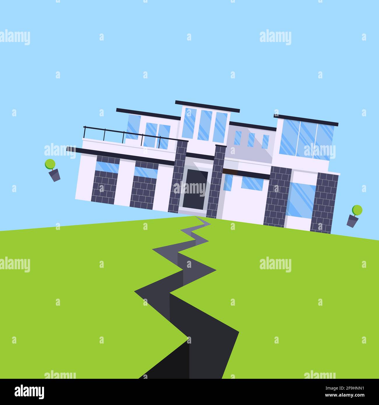 Earthquake Cartoon House 3d Illustration House Crack Earthquake Cut
