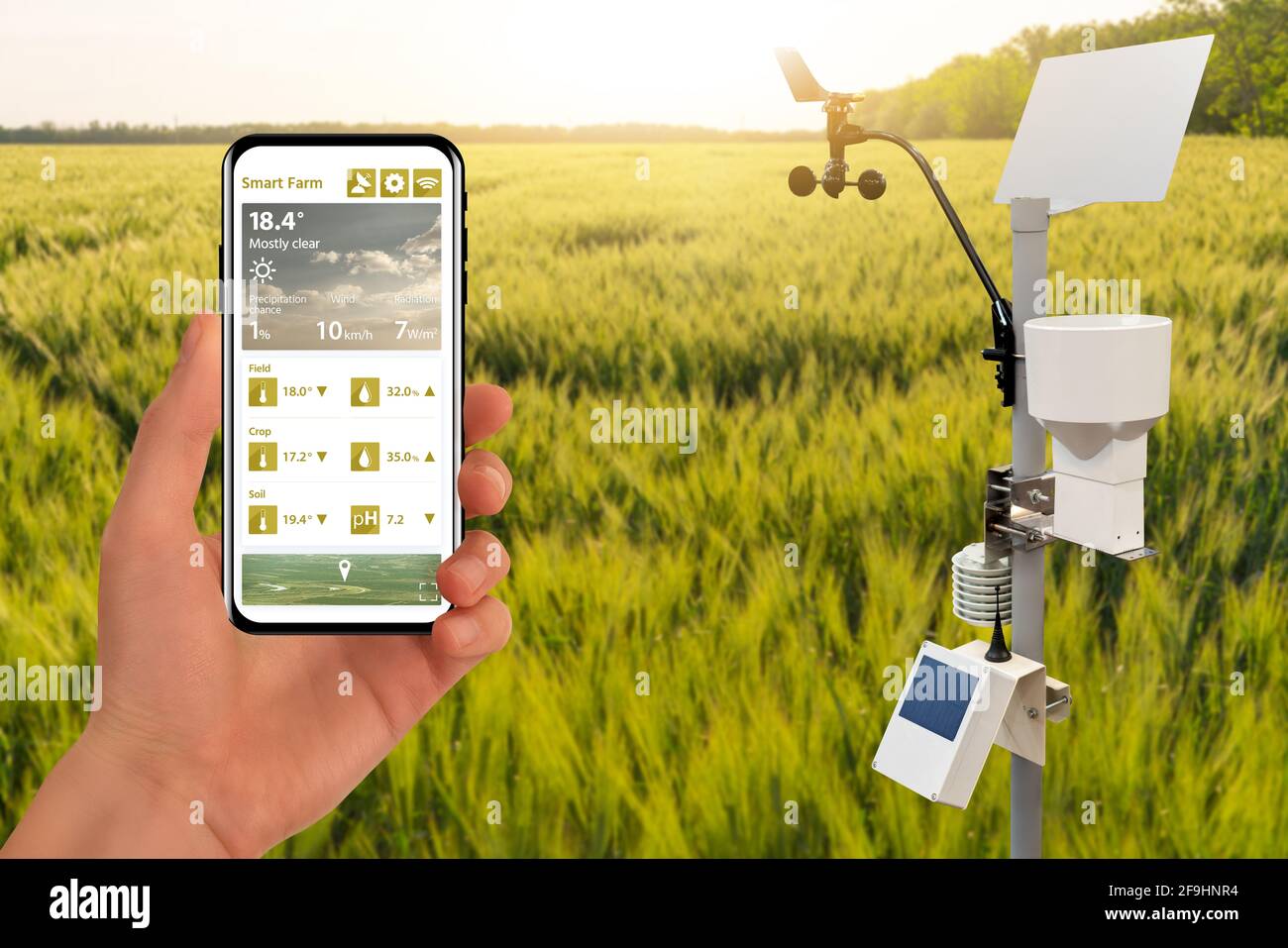 Farmer control weather station via mobile app. Precision and smart ...