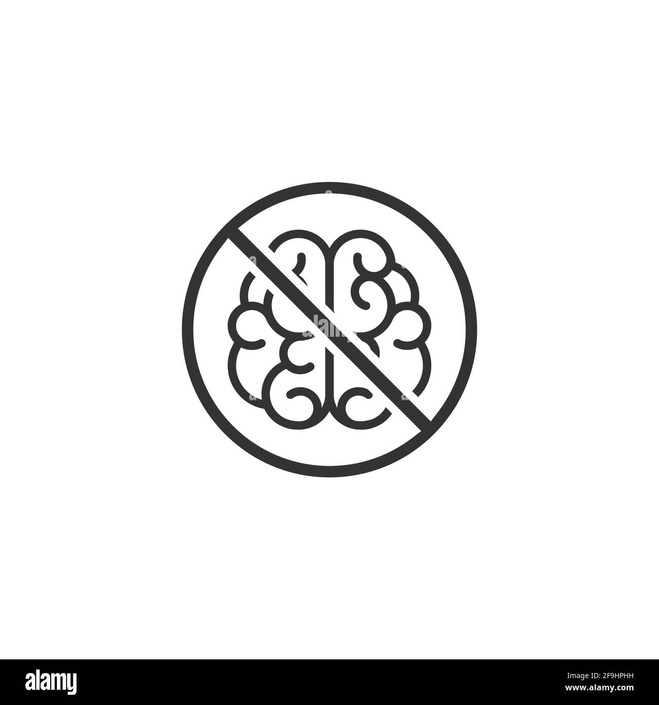 brain in a crossed circle. No brain vector icon. Stop thinking. Red ...
