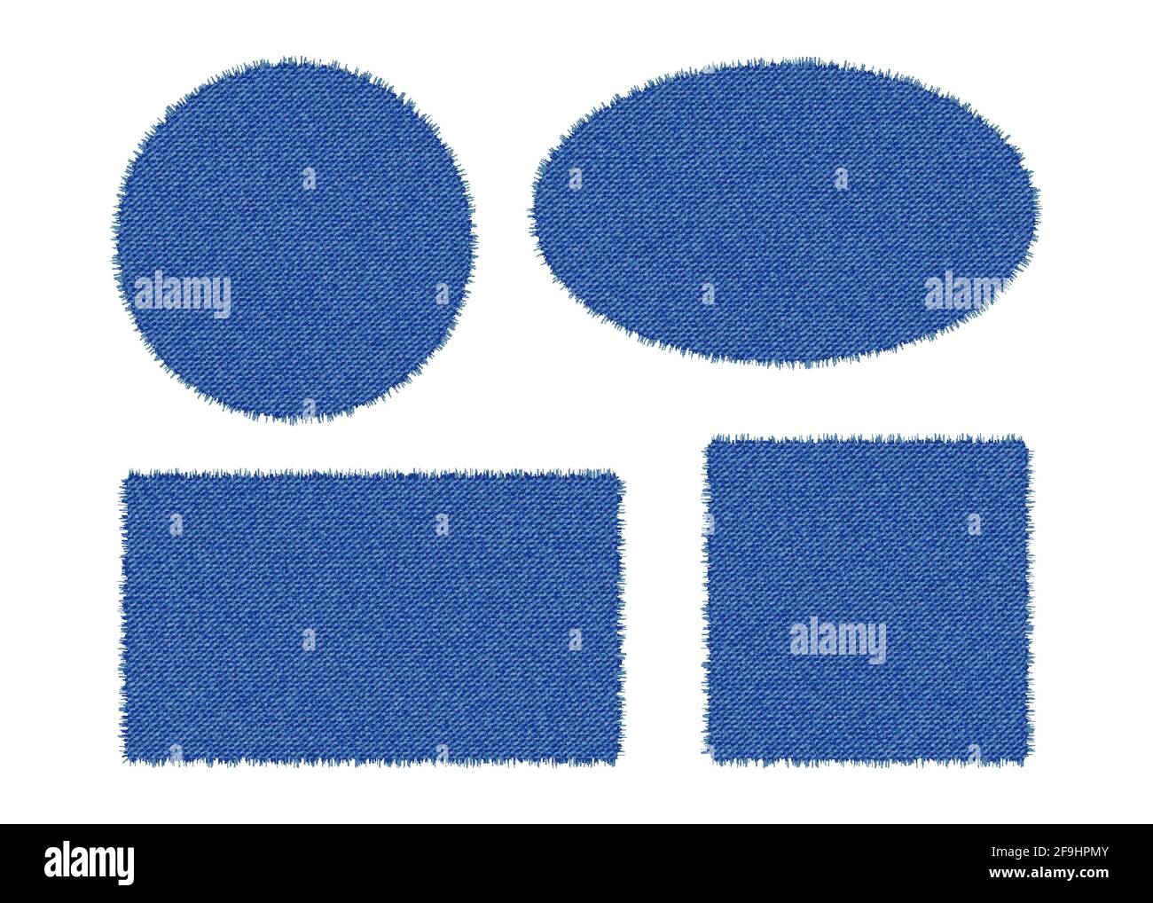Set of denim shapes. Torn jean patches - circle, square, oval and ...