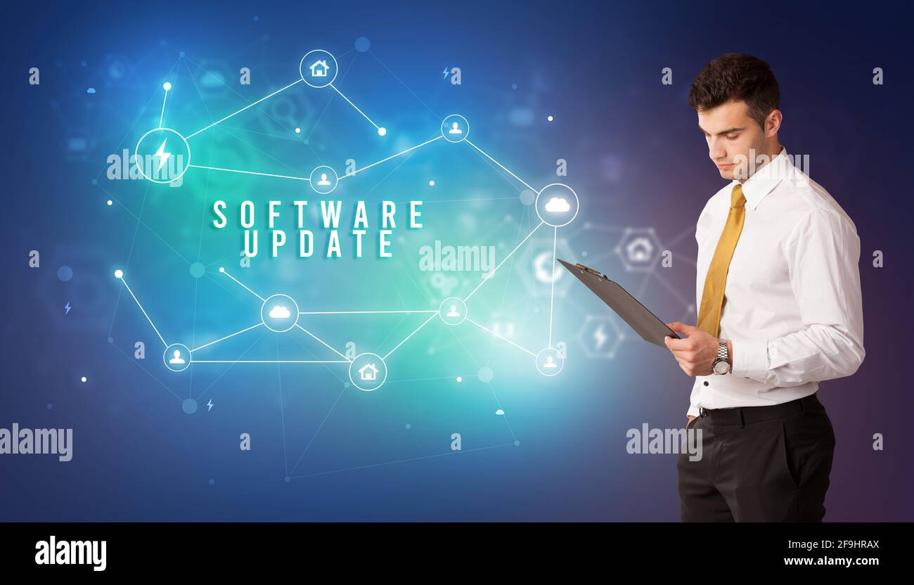 Businessman thinking about technology concept Stock Photo - Alamy