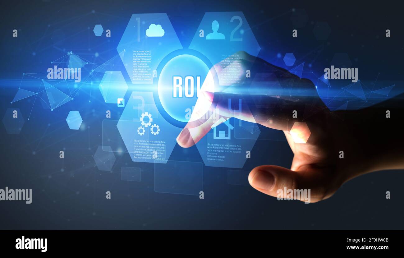 Hand touching digital button concept Stock Photo - Alamy