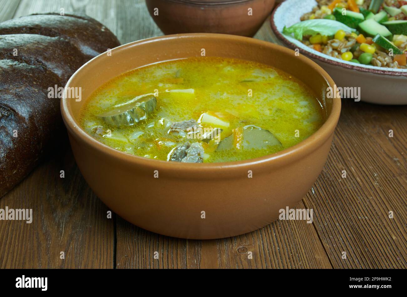 Russian solyanka meat soup - Siberian kalja Stock Photo - Alamy