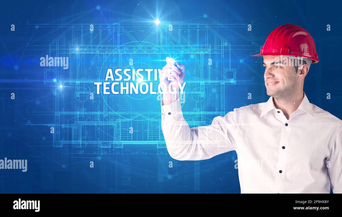 Handsome architect drawing with helmet Stock Photo - Alamy