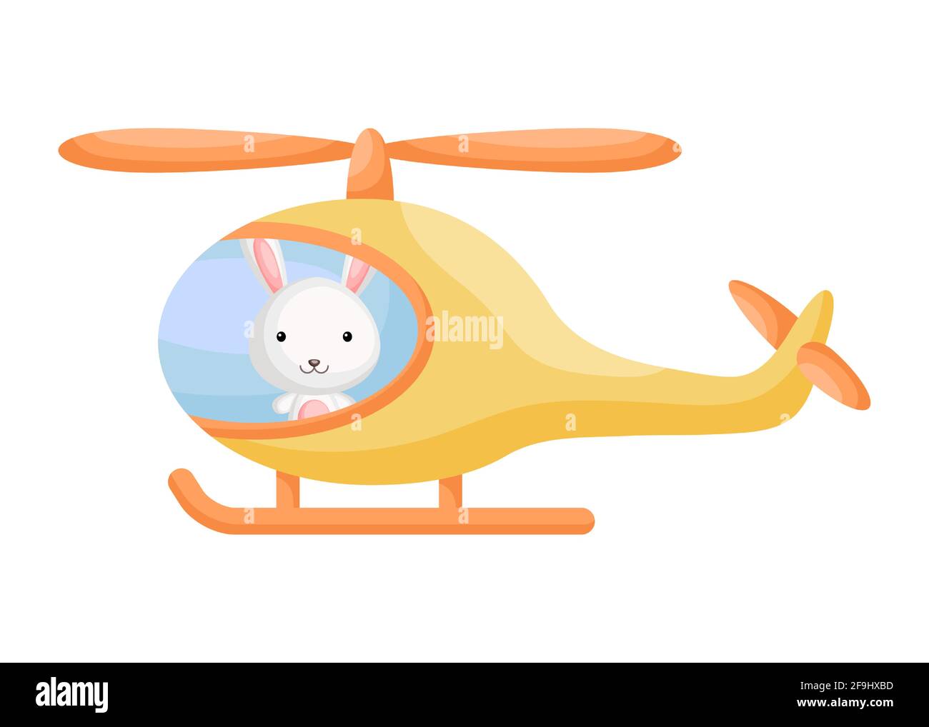 Cute little hare pilot in yellow helicopter. Cartoon character for ...