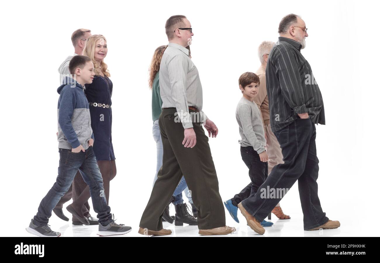 happy family in casual clothes walking forward Stock Photo - Alamy
