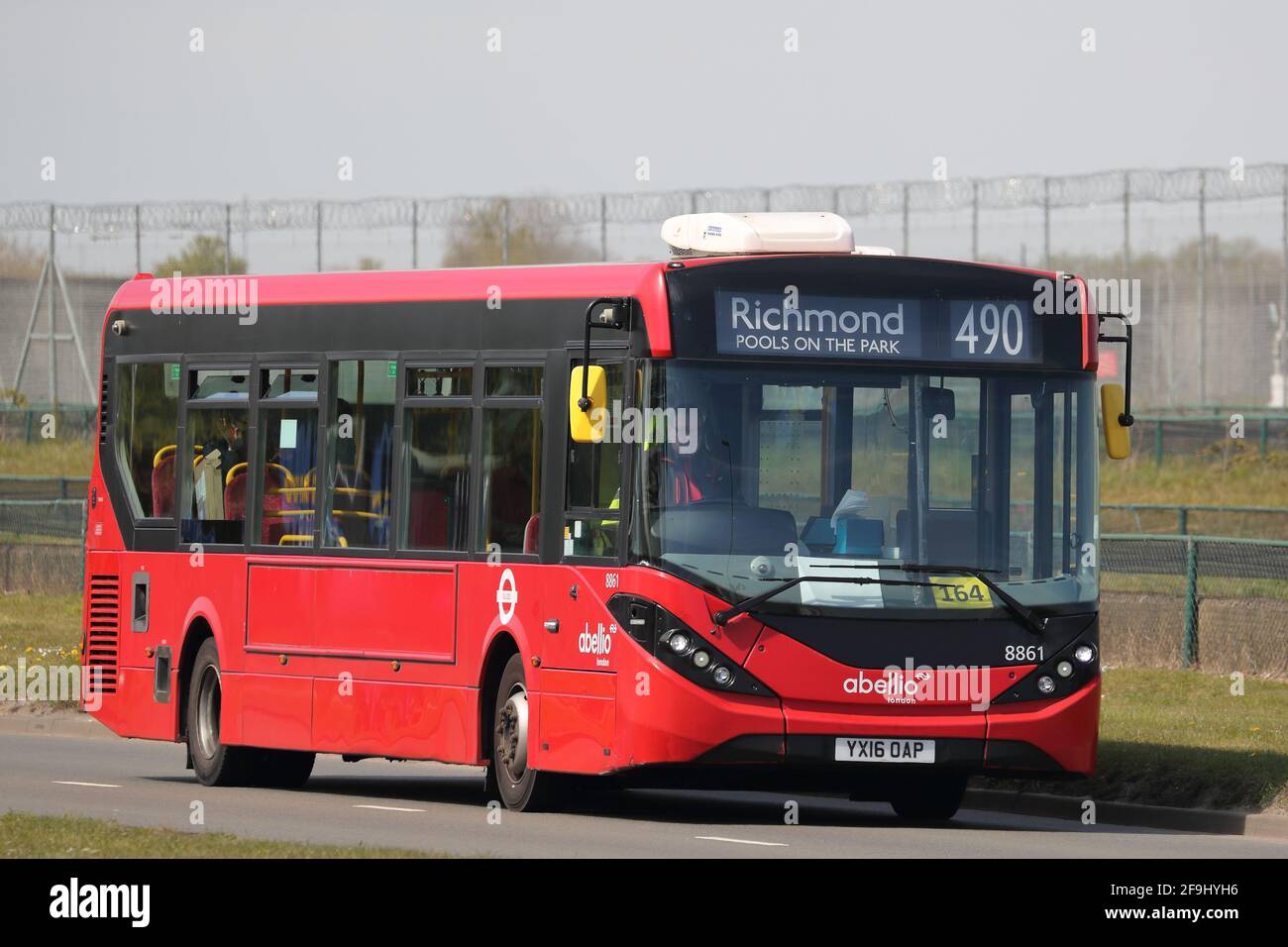 A red Abellio bus near London Heathrow Airport, UK Stock Photo - Alamy