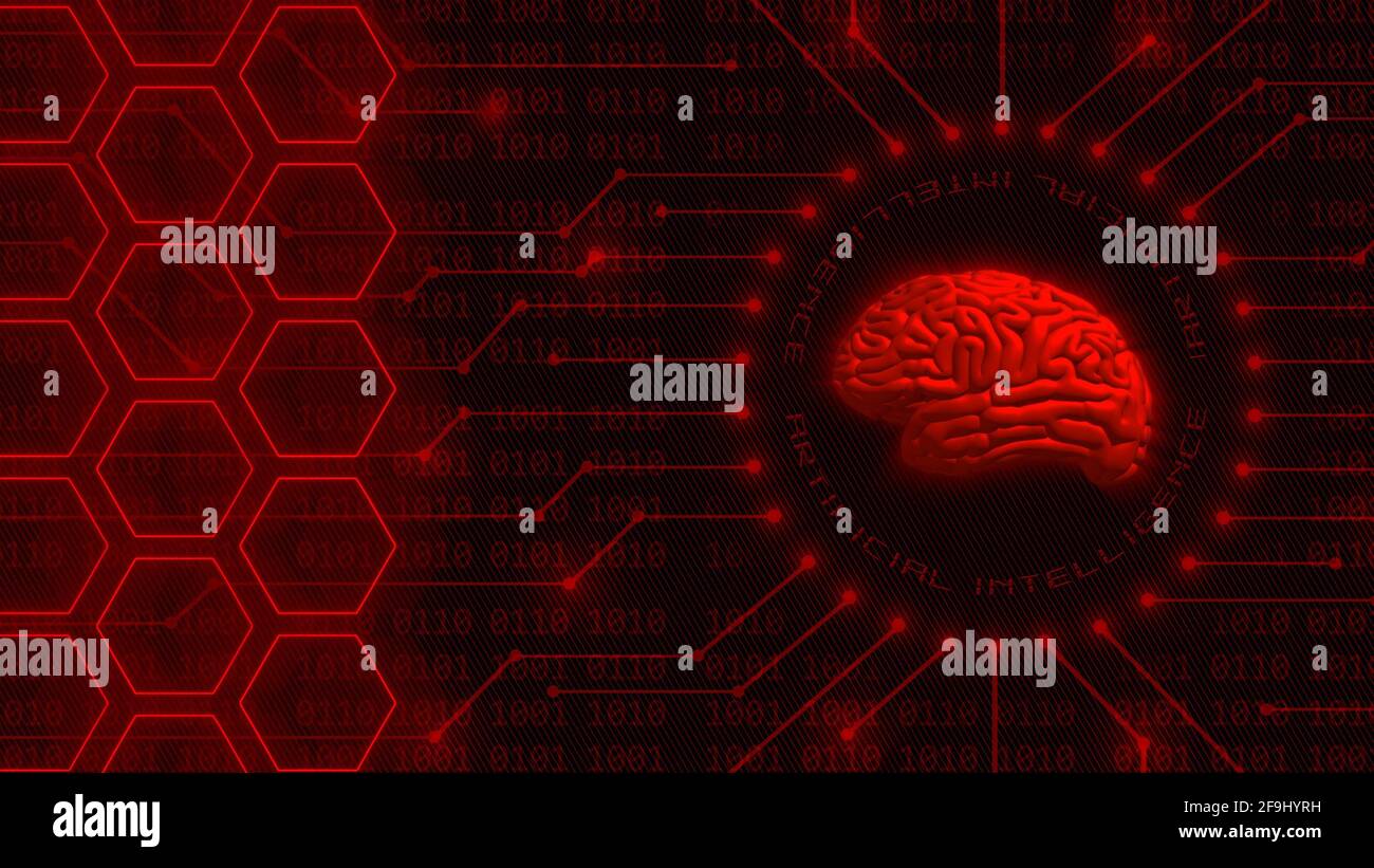 Human brain symbolic on AI Artificial Intelligence background with red lettering - 4-digit ...