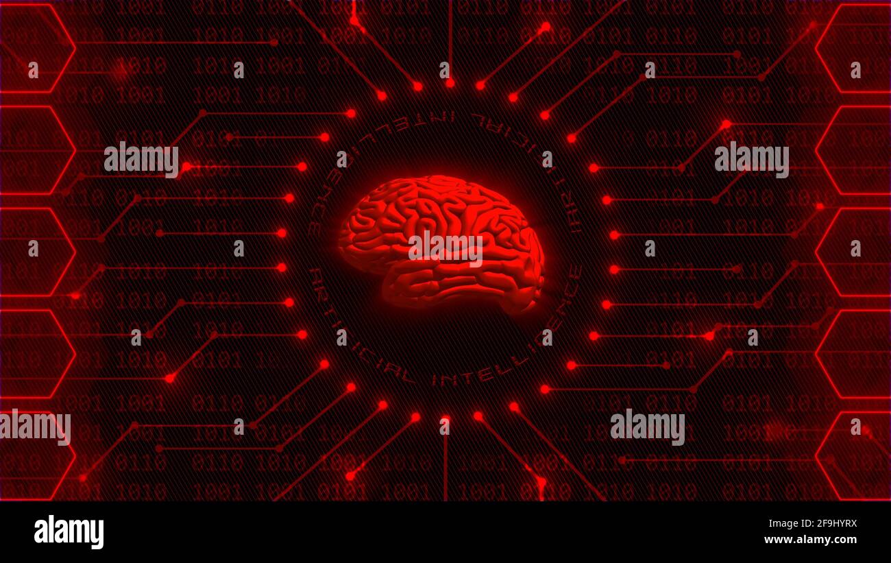 Human Brain Symbolic On Ai Artificial Intelligence Background With Red Lettering 4 Digit 