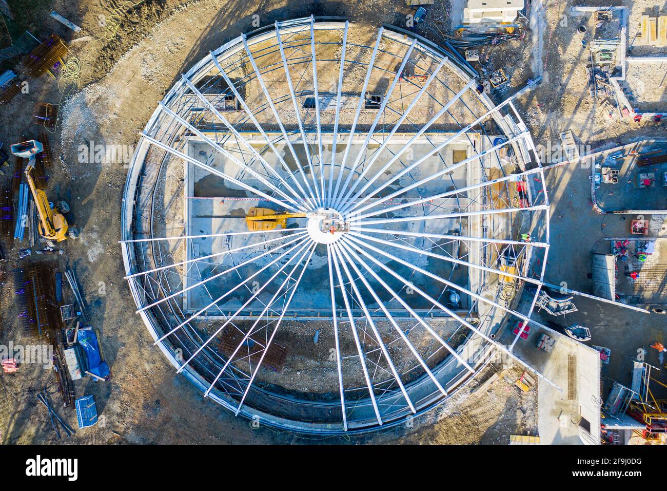 top down view of white metal frame in round shape, featuring structure ...
