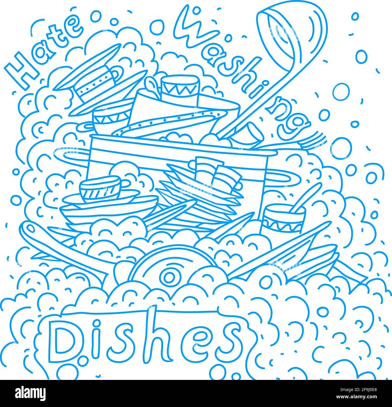 Sink with dirty dishes, vector illustration. Washing-up and cleaning ...