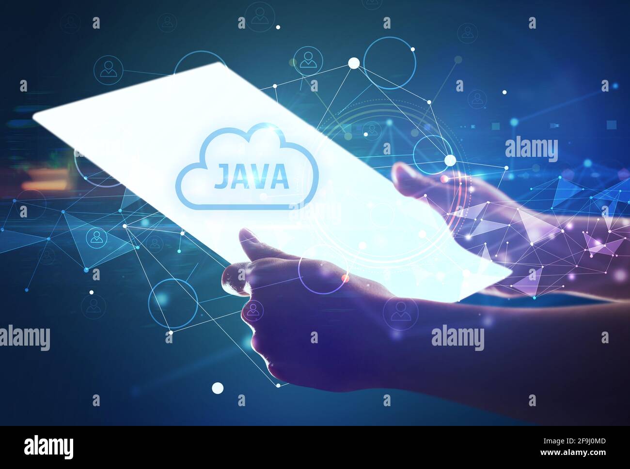 Hand holdig futuristic tablet concept Stock Photo - Alamy