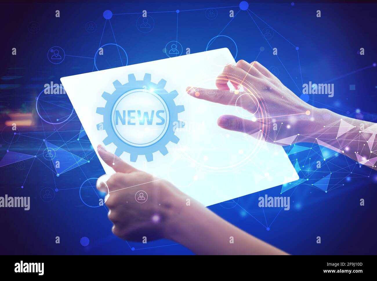 Hand holdig futuristic tablet concept Stock Photo - Alamy