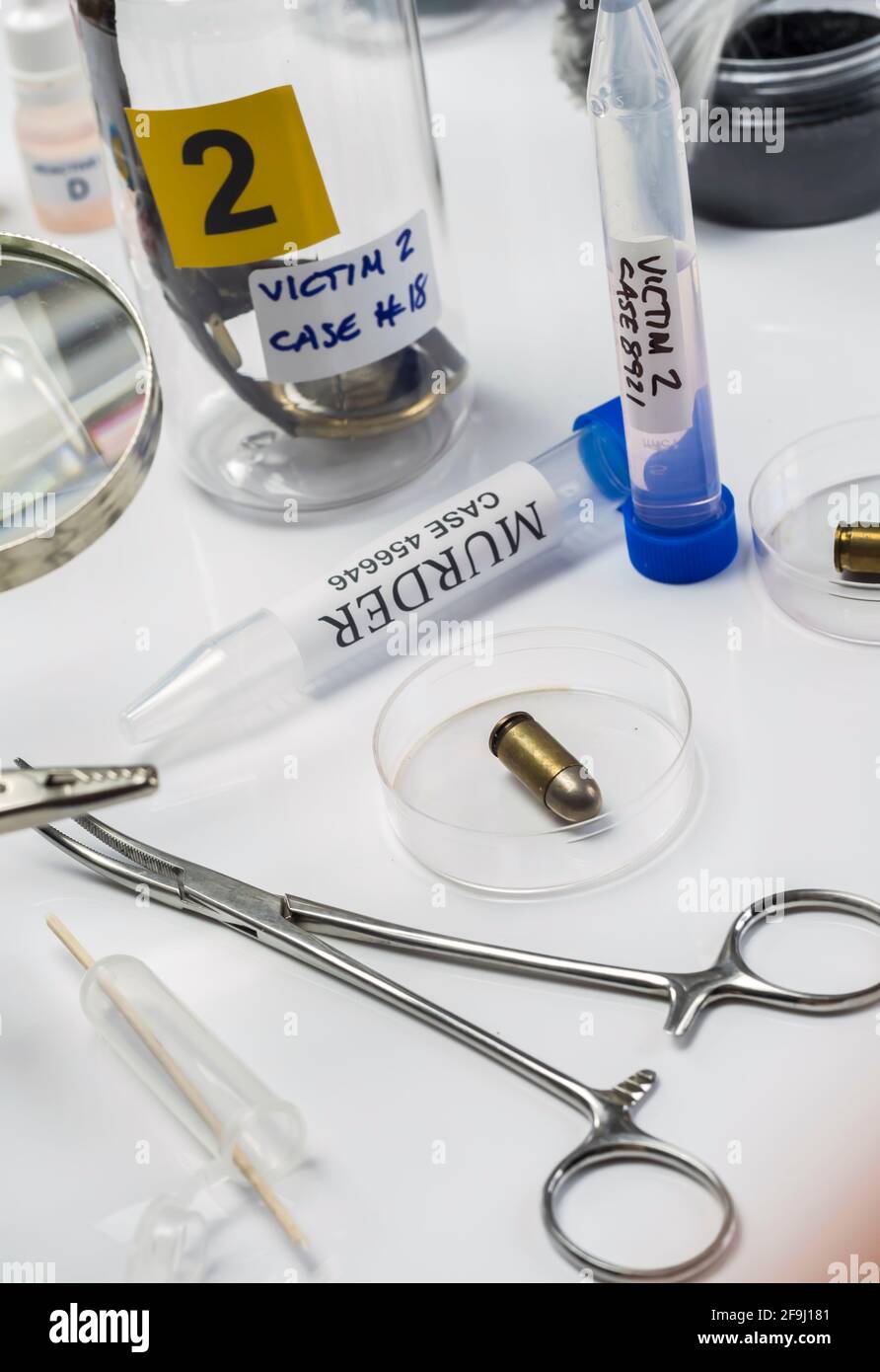 Criminalistic Laboratory, Bullet shell analysis, conceptual image Stock ...
