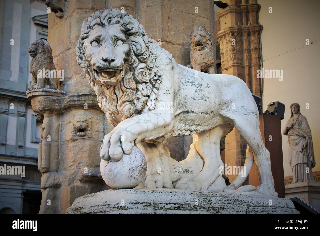 Florence, Tuscany, Italy: ancient statue of a lion in Piazza della ...