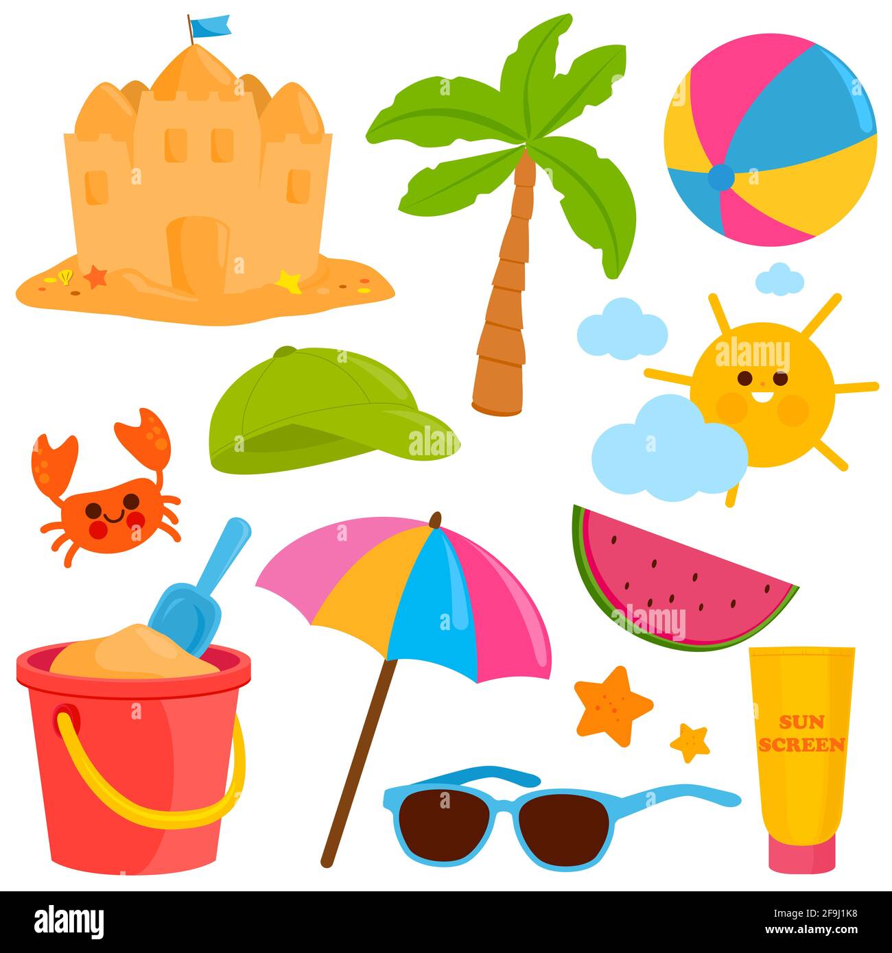 Beach summer vacation object collection Stock Photo - Alamy