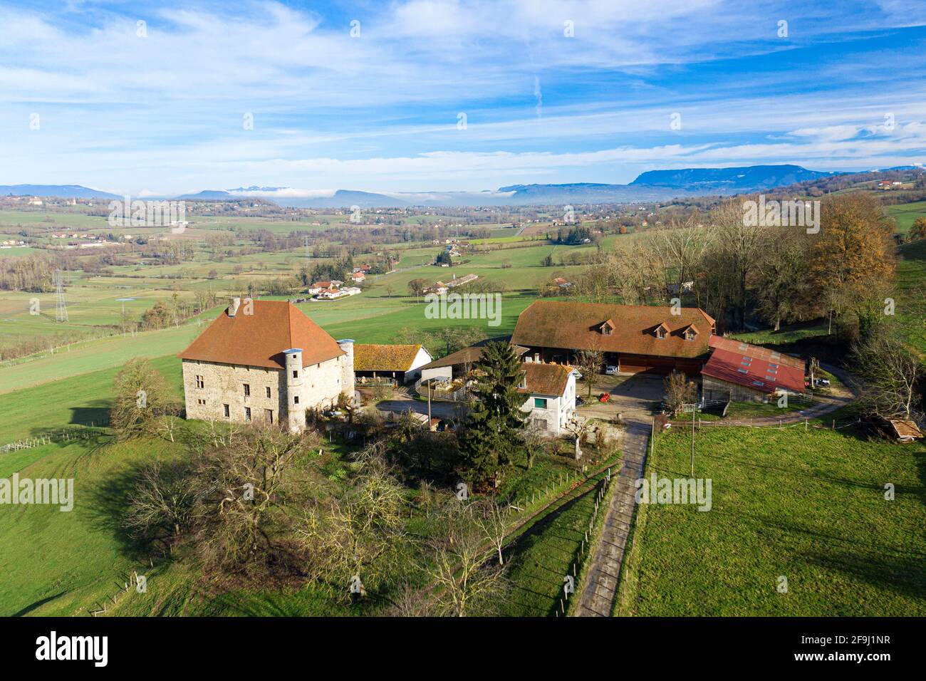 Birds eye of a small town / commune of France Stock Photo - Alamy
