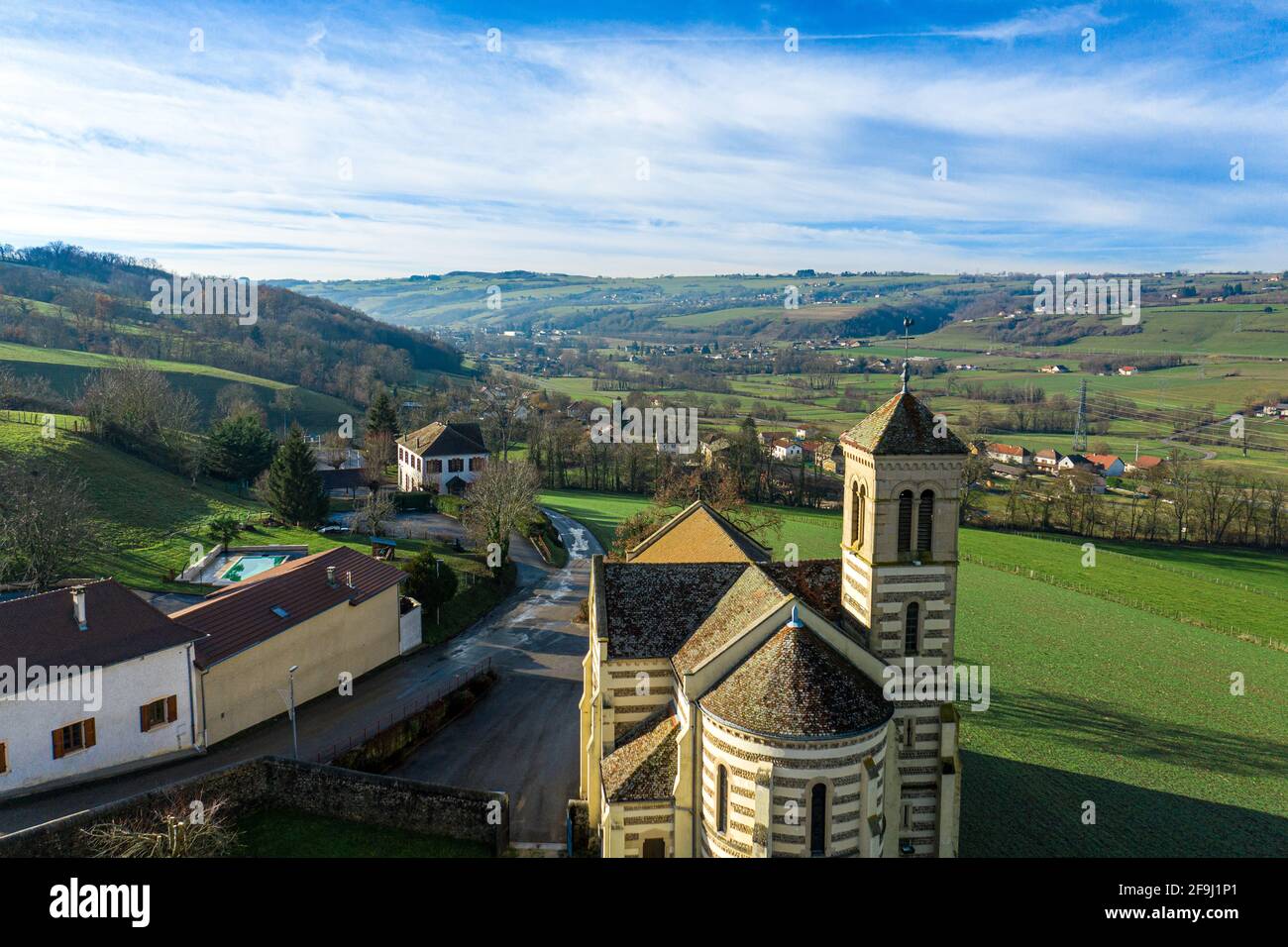 Birds eye of a small town / commune of France Stock Photo - Alamy