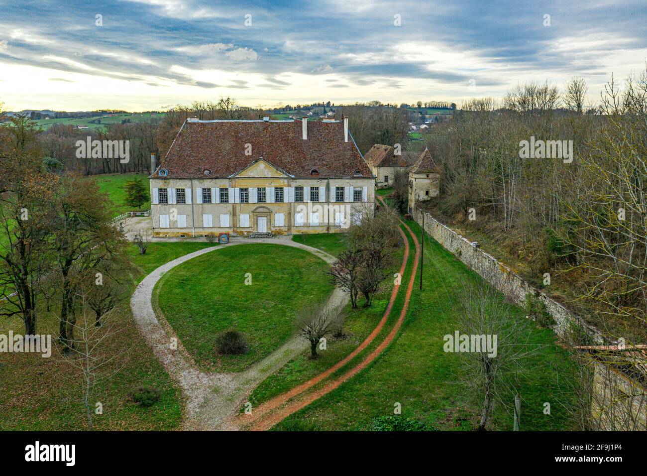 Aerial shot of a medieval building of a commune in France, Europe Stock ...