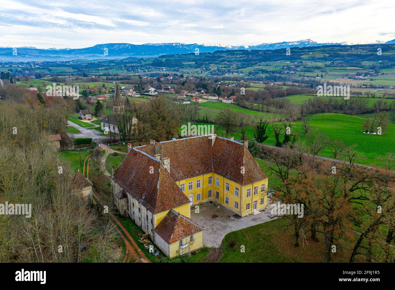 Aerial shot of a medieval building of a commune in France, Europe Stock ...