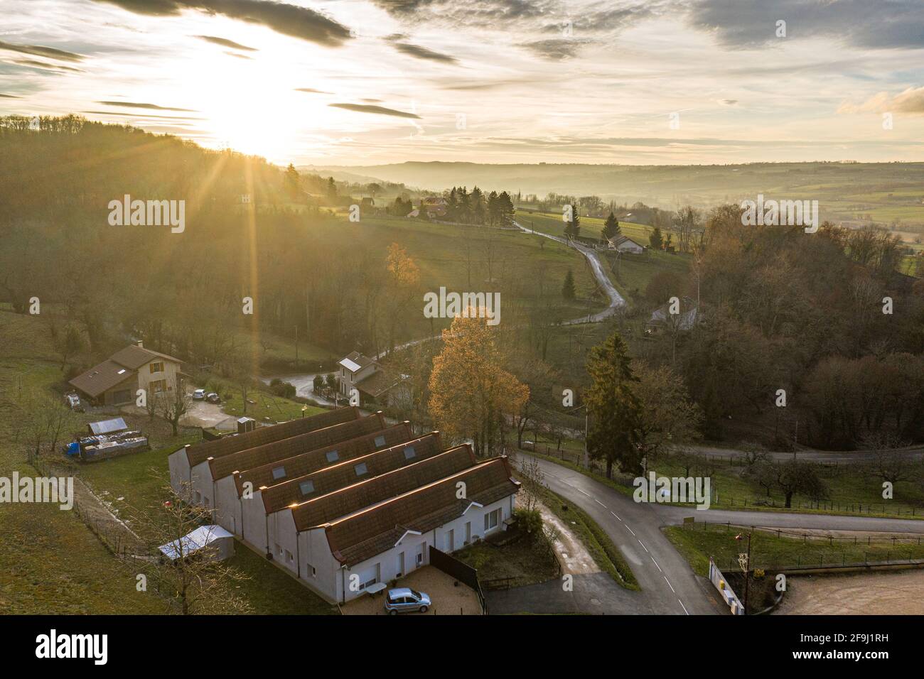 Birds eye of a small town / commune of France Stock Photo - Alamy