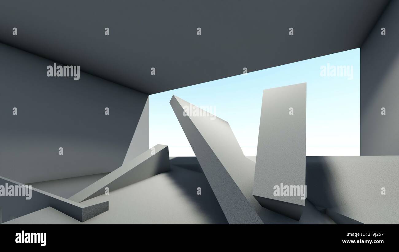 3D illustration - Empty abstract concrete room interior Stock Photo - Alamy