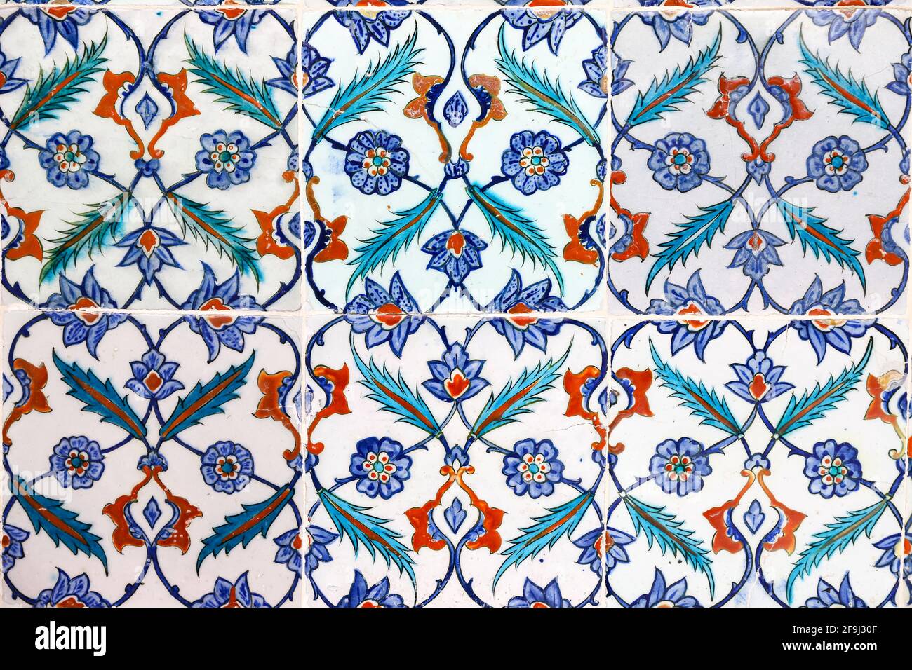 Details of Traditional Turkish Blue Tile with Blue, Green and Red Color ...
