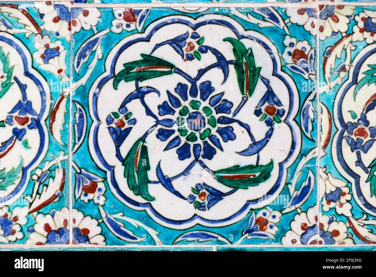 Details of Traditional Turkish Blue Tile with Blue, Green and Red Color ...