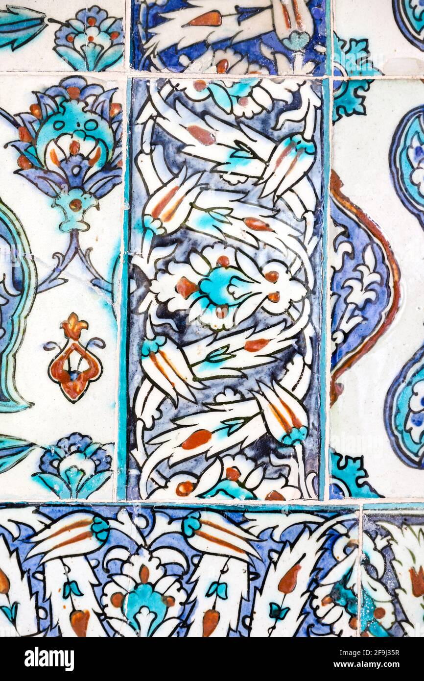 Details of Traditional Turkish Blue Tile with Blue, Green and Red Color ...