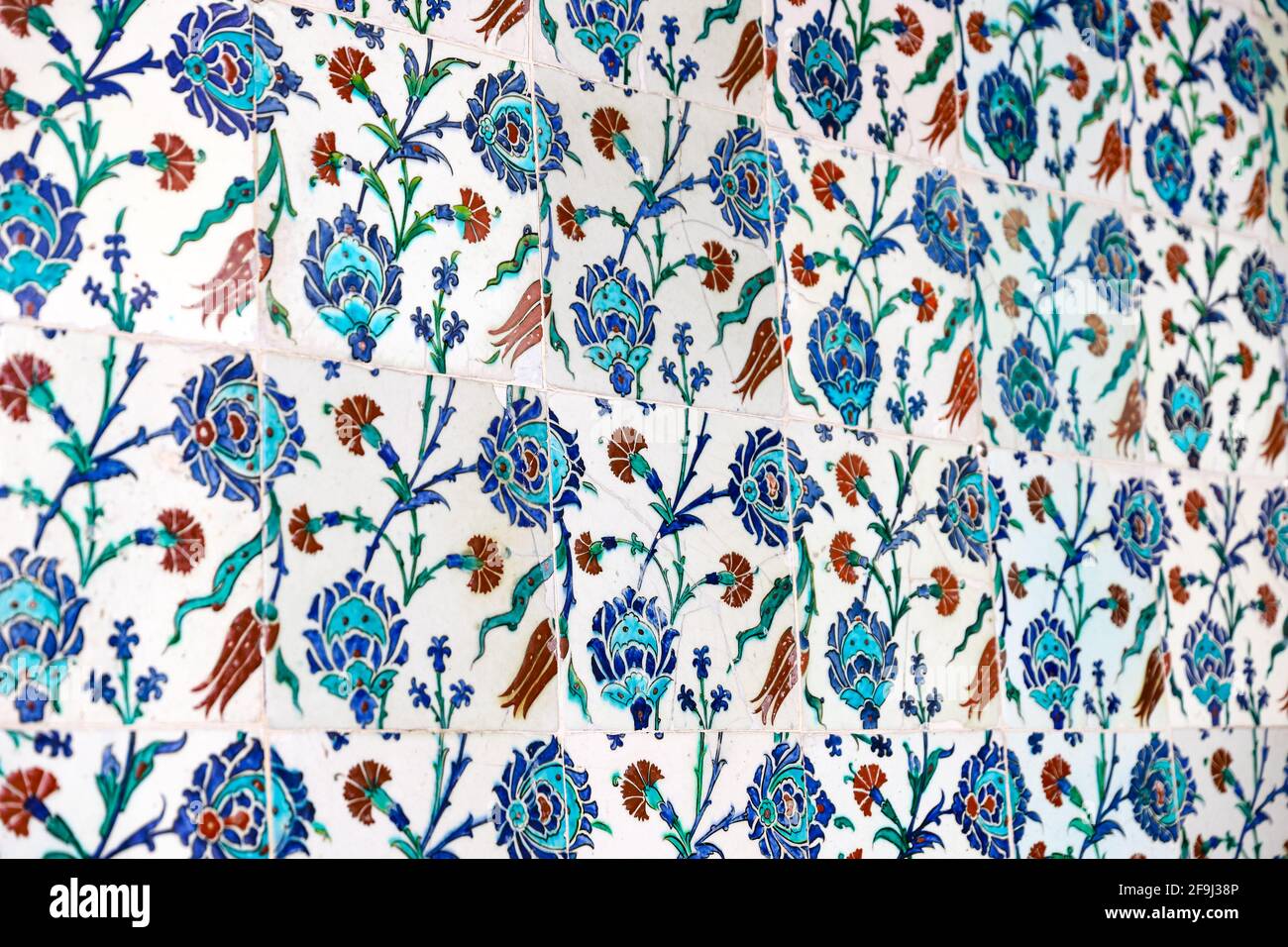 Details of Traditional Turkish Blue Tile with Blue, Green and Red Color ...