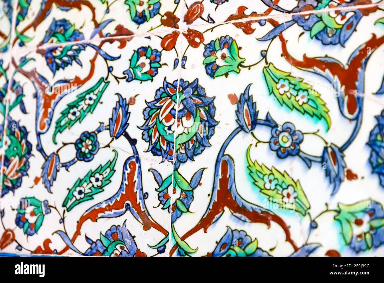 Details of Traditional Turkish Blue Tile with Blue, Green and Red Color ...