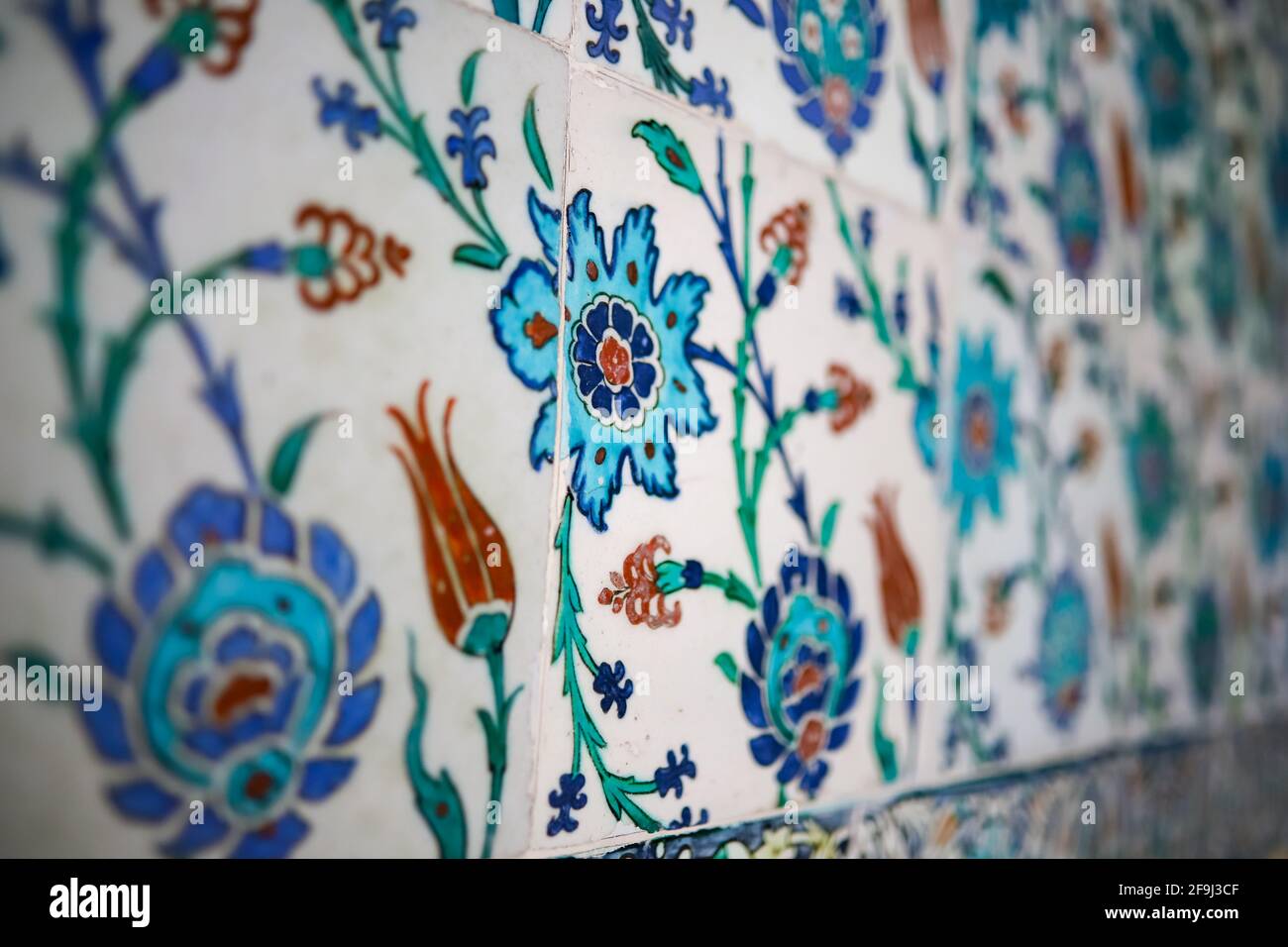Details of Traditional Turkish Blue Tile with Blue, Green and Red Color ...