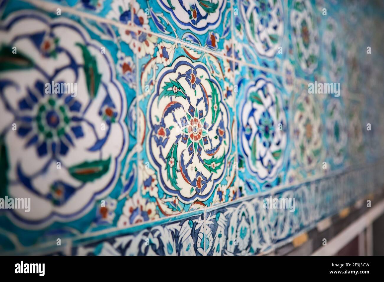 Details of Traditional Turkish Blue Tile with Blue, Green and Red Color ...