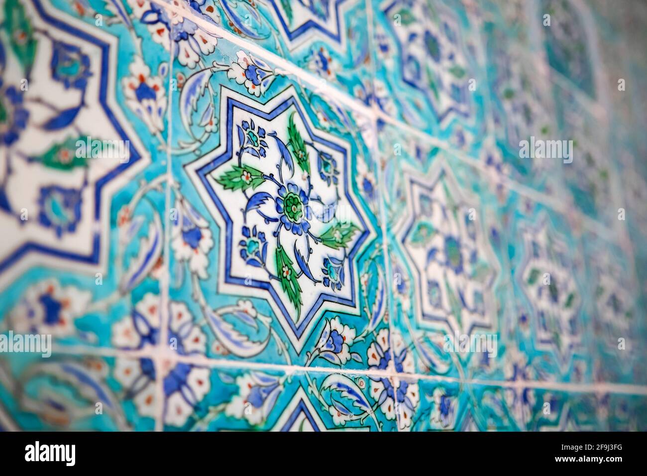 Details of Traditional Turkish Blue Tile with Blue, Green and Red Color ...