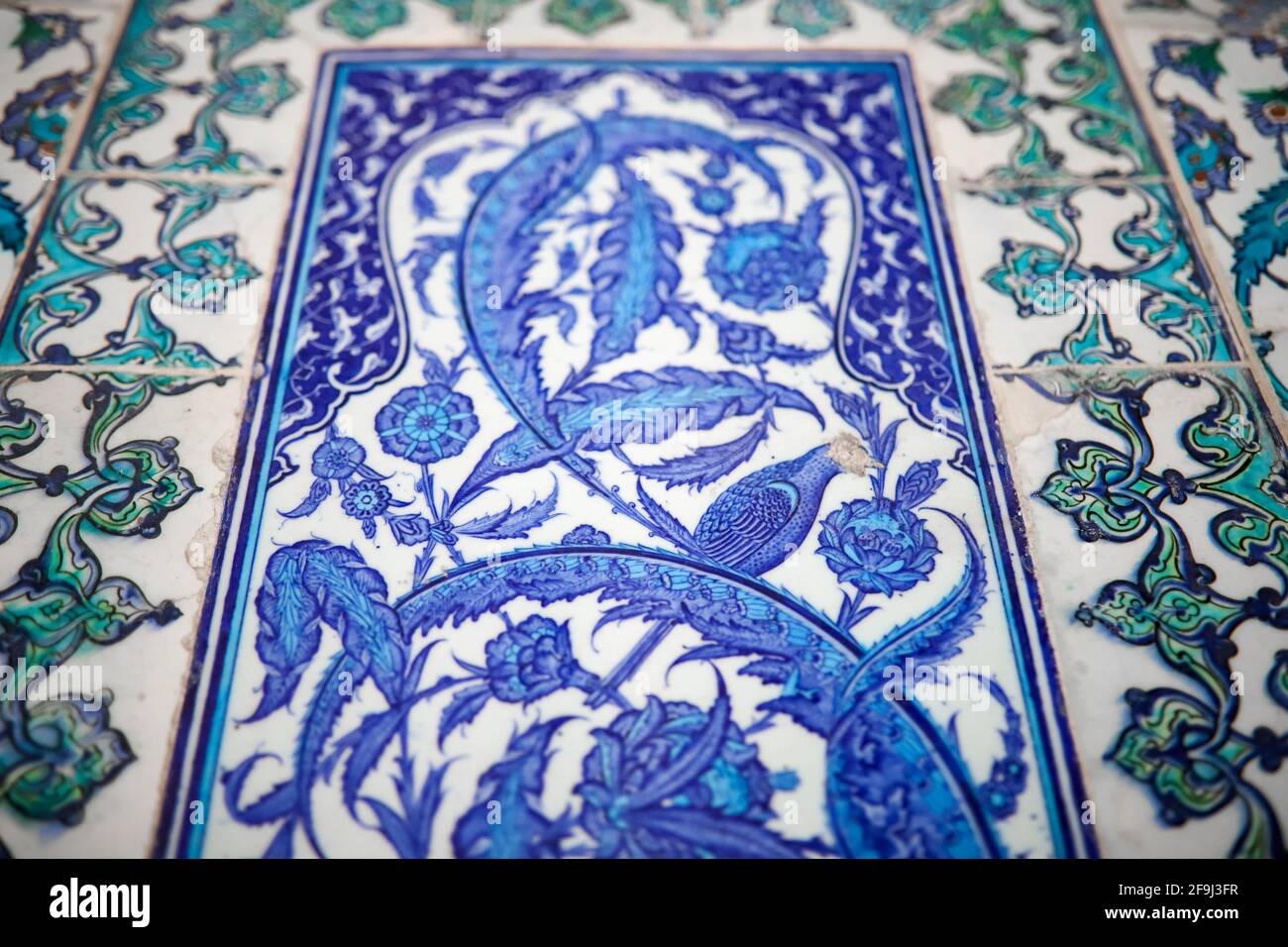 Details of Traditional Turkish Blue Tile with Blue, Green and Red Color ...