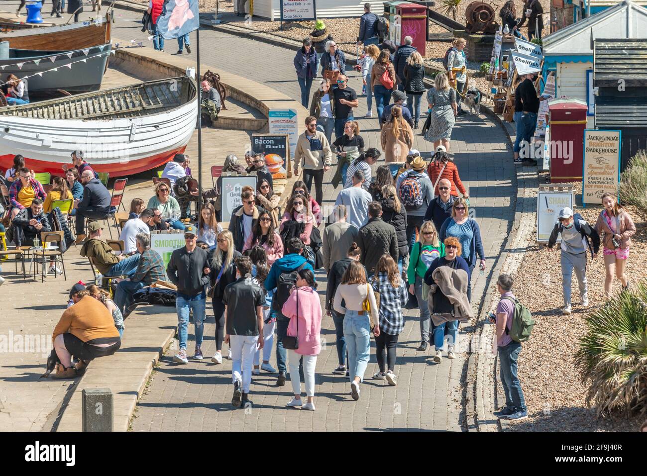 Brighton, April 17th 2021: The crowds were back on Brighton beach this ...