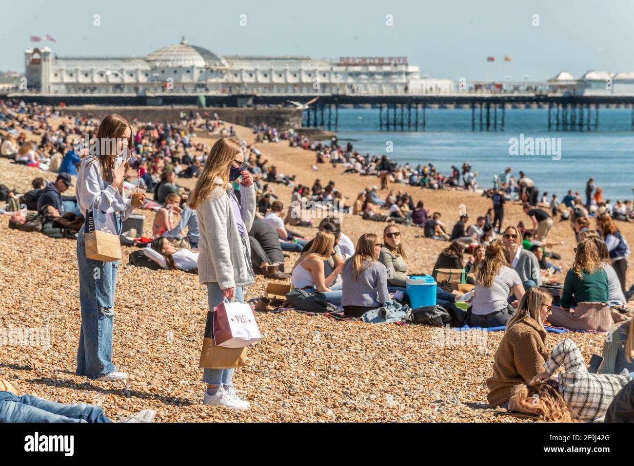 Brighton, April 17th 2021: The crowds were back on Brighton beach this ...