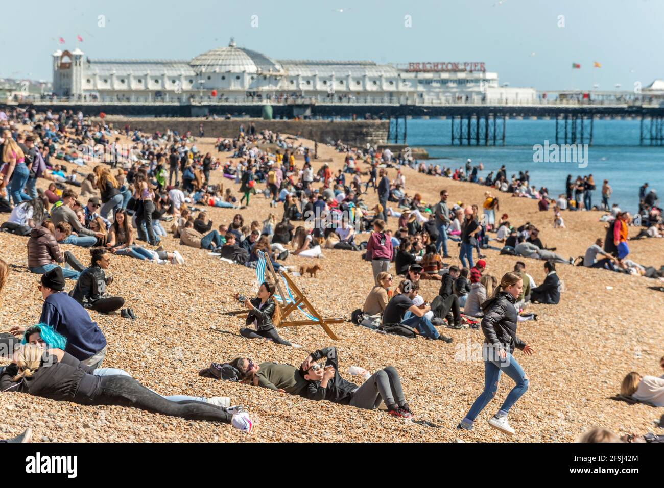 Brighton, April 17th 2021: The crowds were back on Brighton beach this ...
