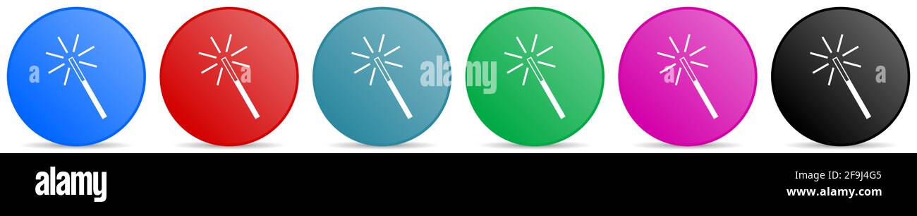 Magic wand vector icons, set of circle gradient buttons in 6 colors ...