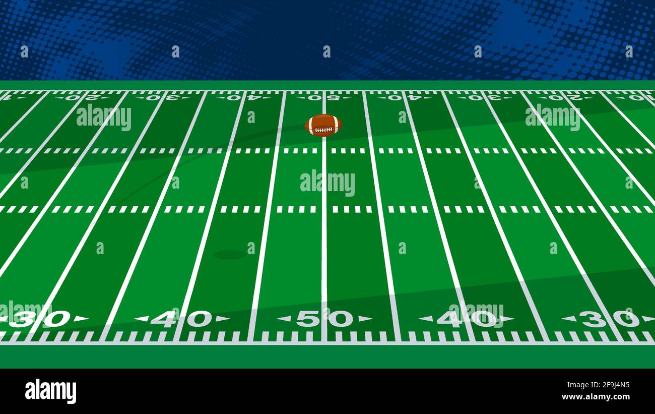 sports american football ball flying over green field. Background for ...