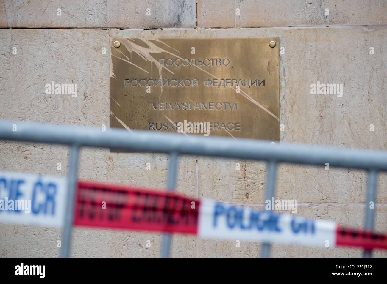 Czech police guards an area in front of the building of the Embassy of ...