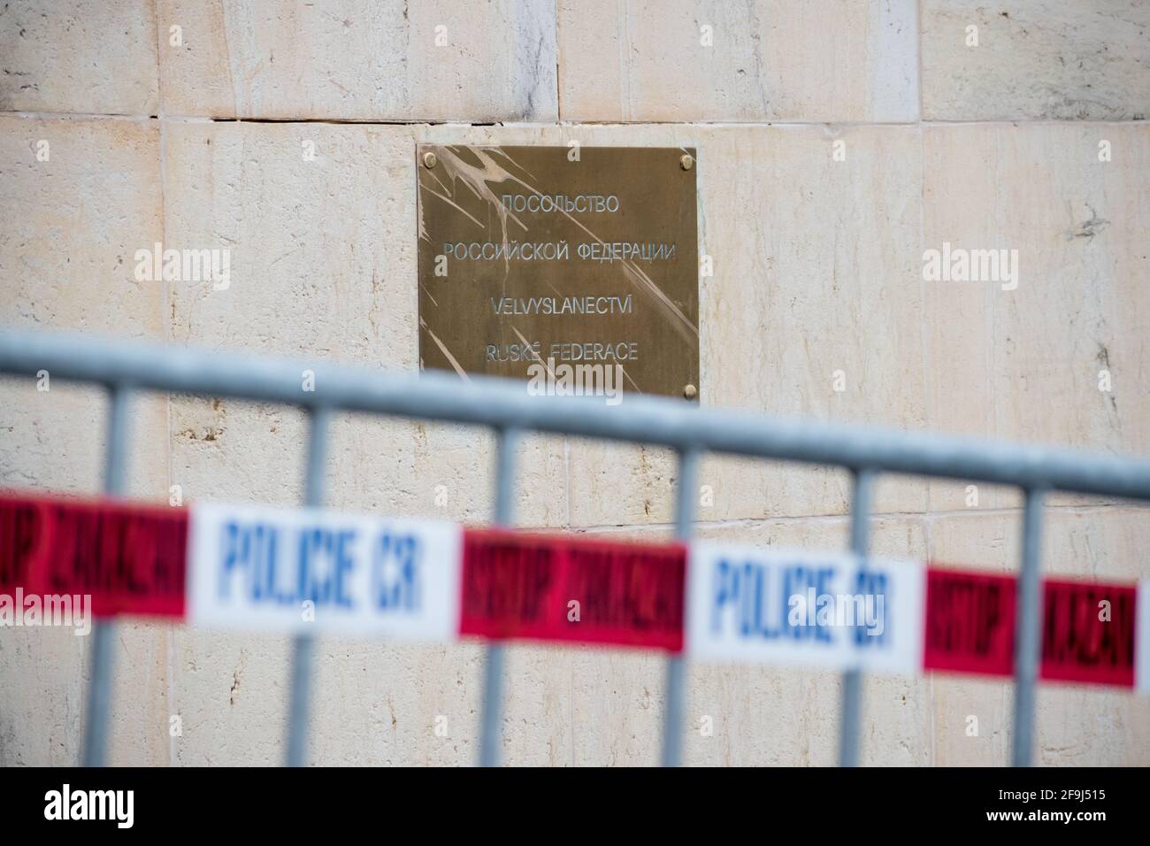 Czech police guards an area in front of the building of the Embassy of ...