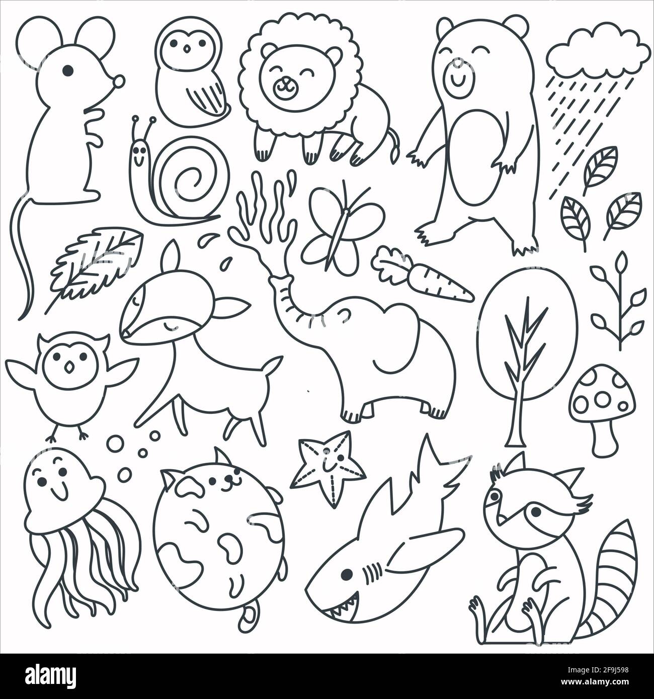 Illustration of plant and animal icons doodle style background Stock ...
