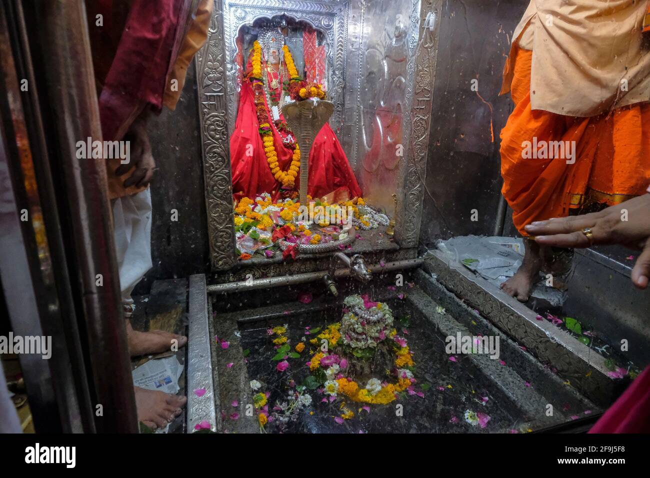 Detail of the Shri Omkar Mandhata located on the island of Mandhata in ...
