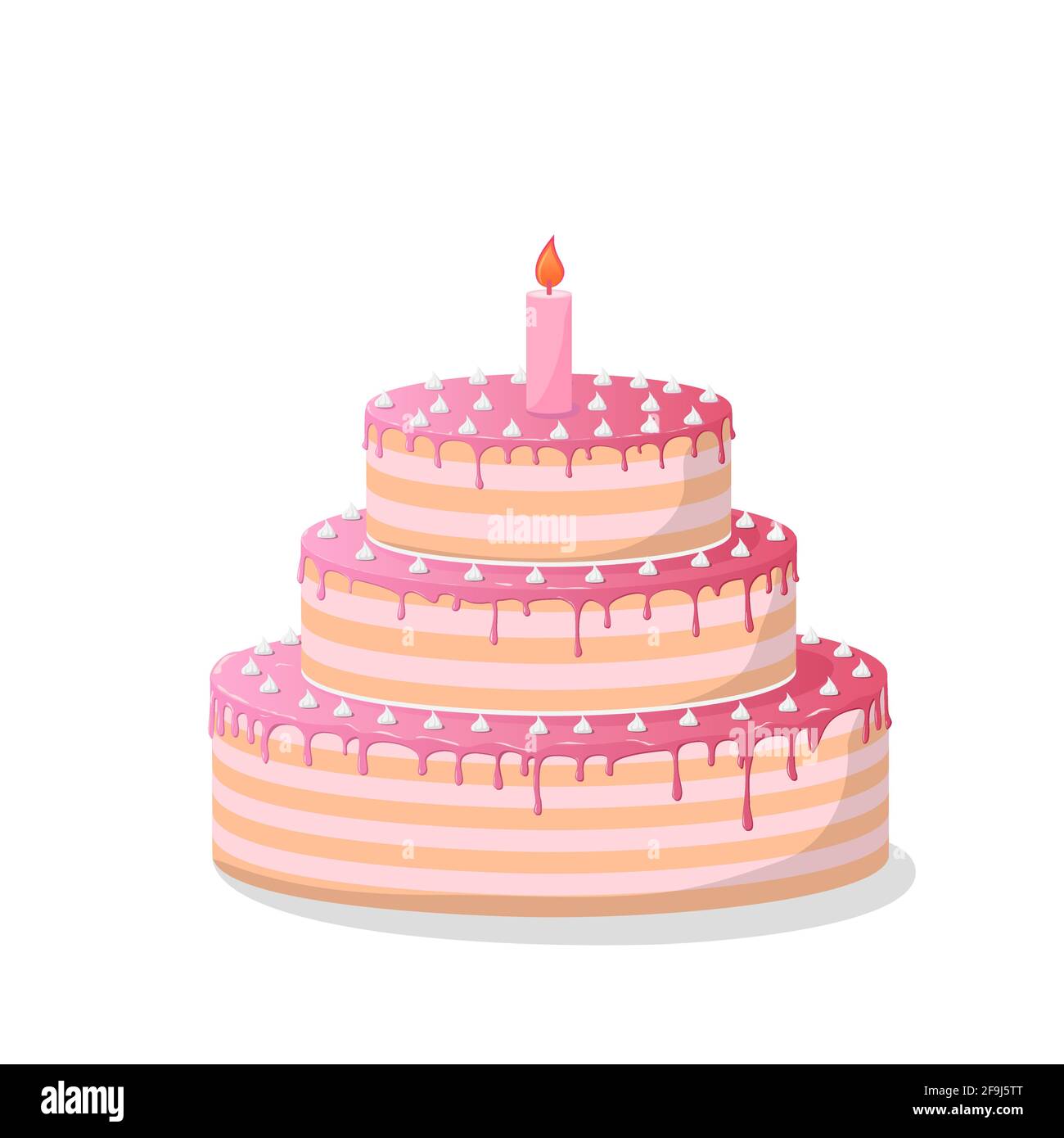 illustration of a pink birthday cake on a white background Stock Vector ...